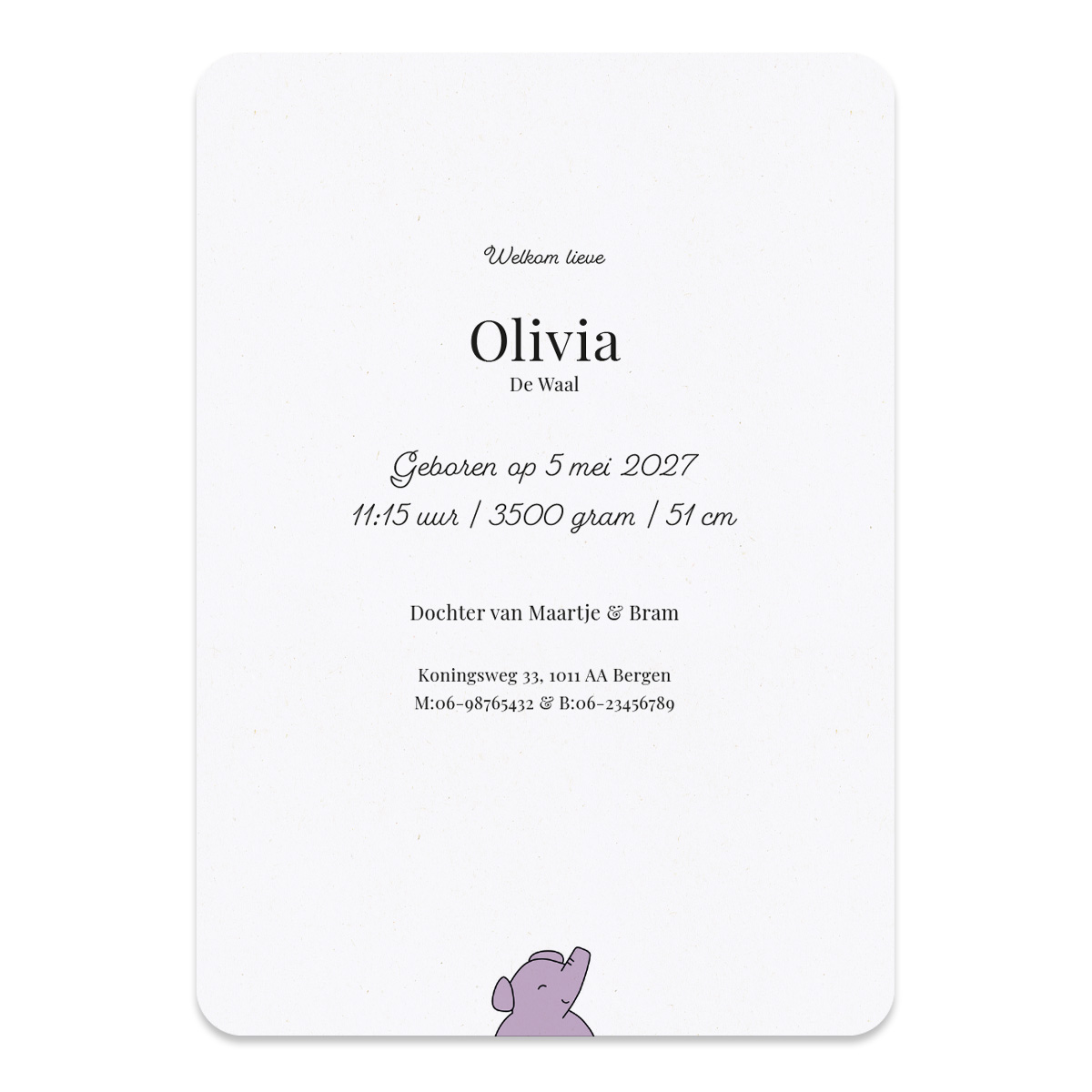 Geboortekaartje meisje met olifantje | baby, kaartje, geboorte